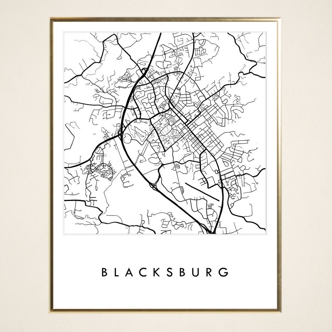 BLACKSBURG Street Map VIRGINIA City Map Drawing Black and - Etsy