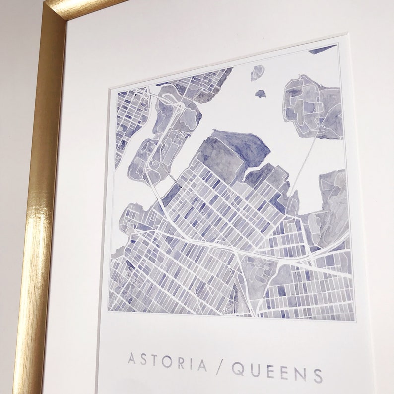 ASTORIA Queens Map Watercolor Print New York City Map Block - Etsy