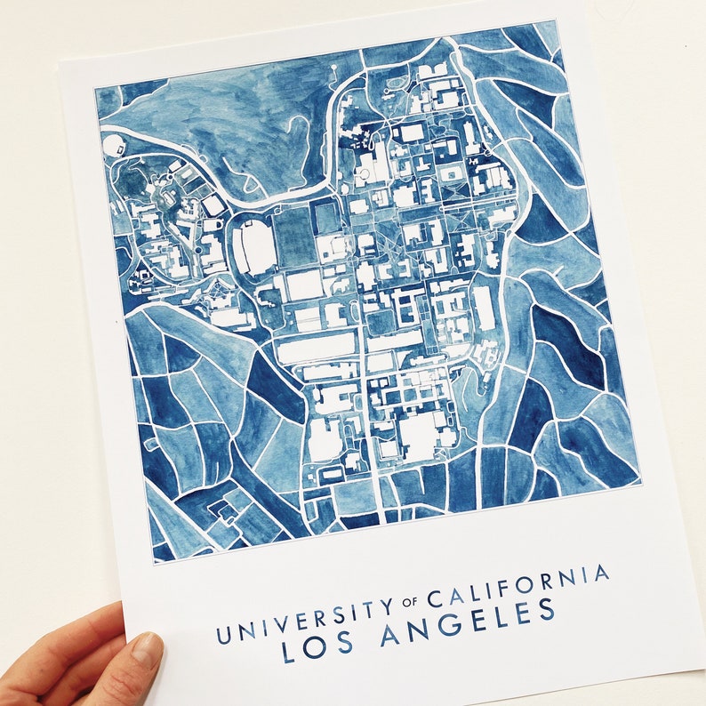 UCLA Campus Hand Painted Watercolor Map art Print University - Etsy