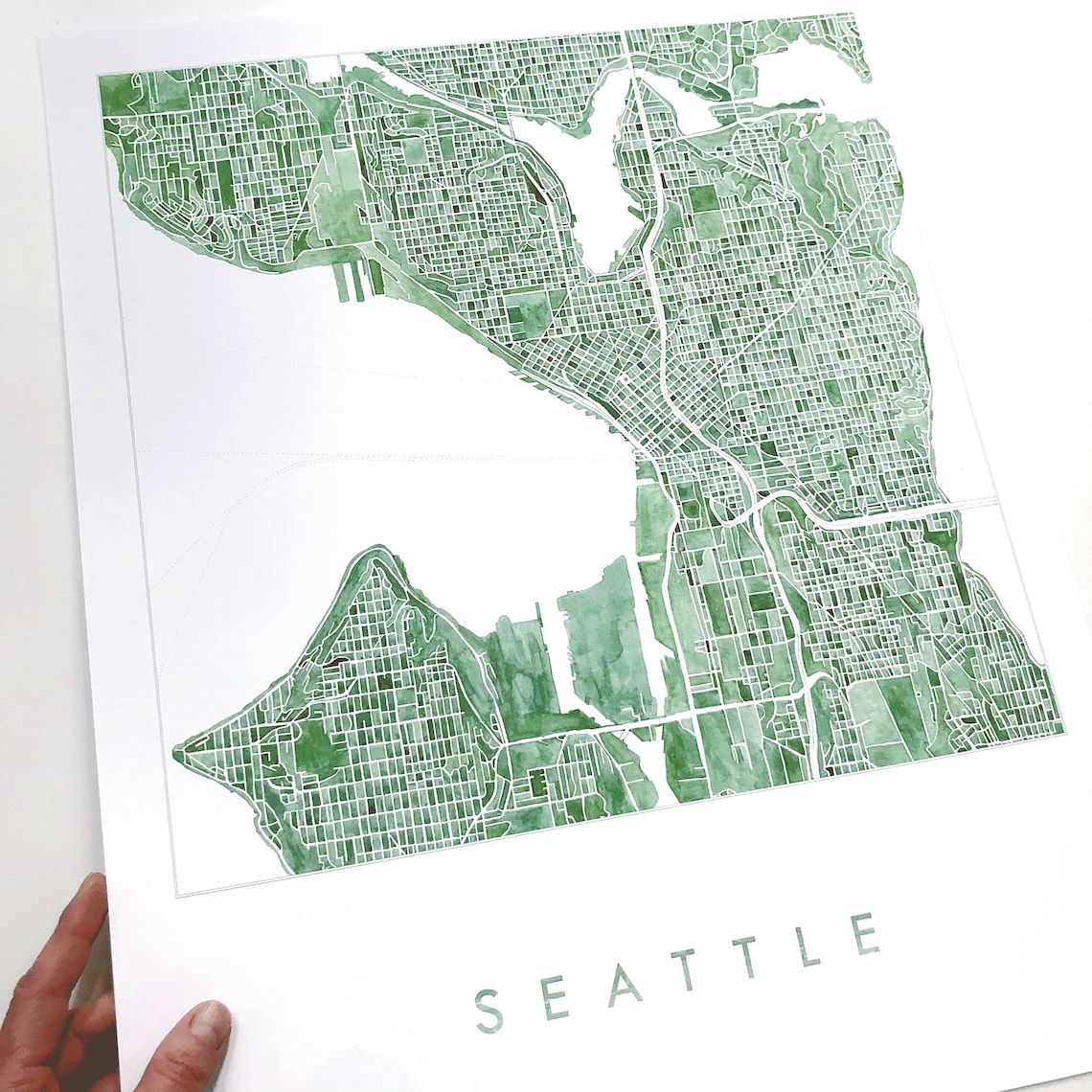 Downtown SEATTLE Map Watercolor Print WASHINGTON City Block | Etsy