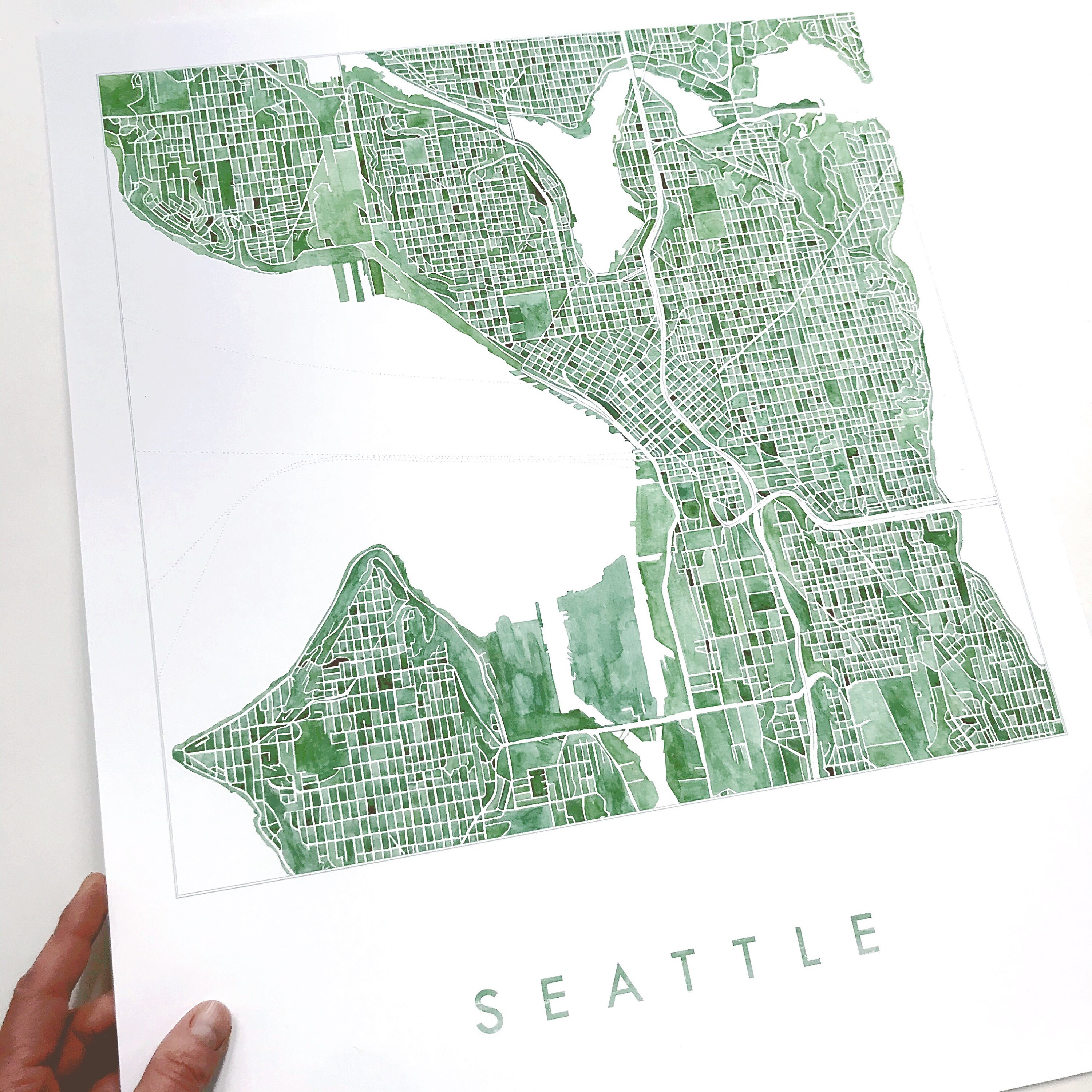 Downtown SEATTLE Map Watercolor Print WASHINGTON City Block | Etsy