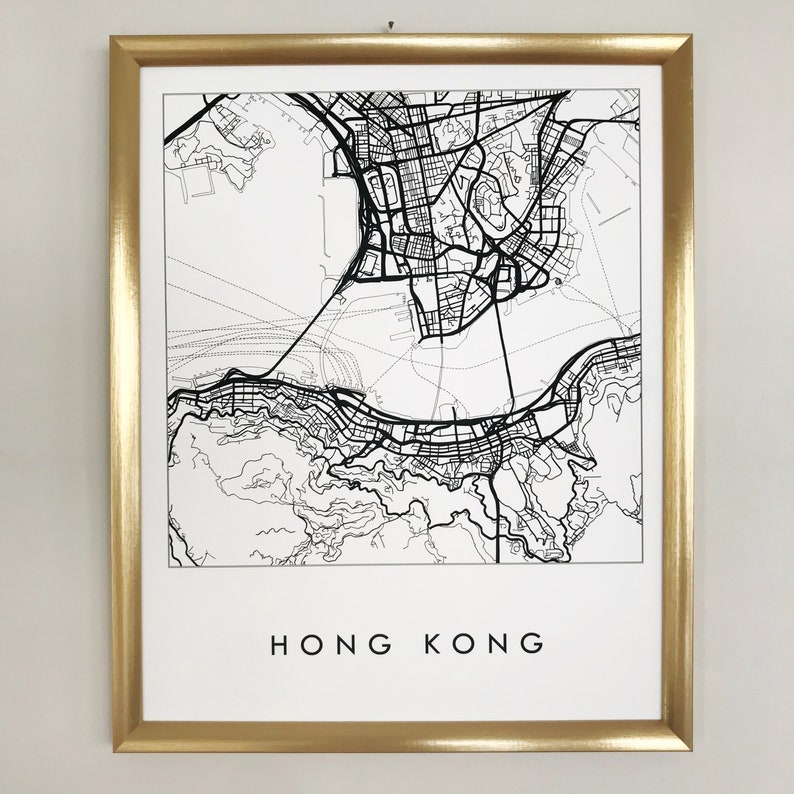 HONG KONG Map Hand Drawn Street Map China City Map Drawing Black and ...