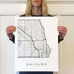 CHICAGO Map Hand Drawn Street Map ILLINOIS City Map Drawing Black and ...