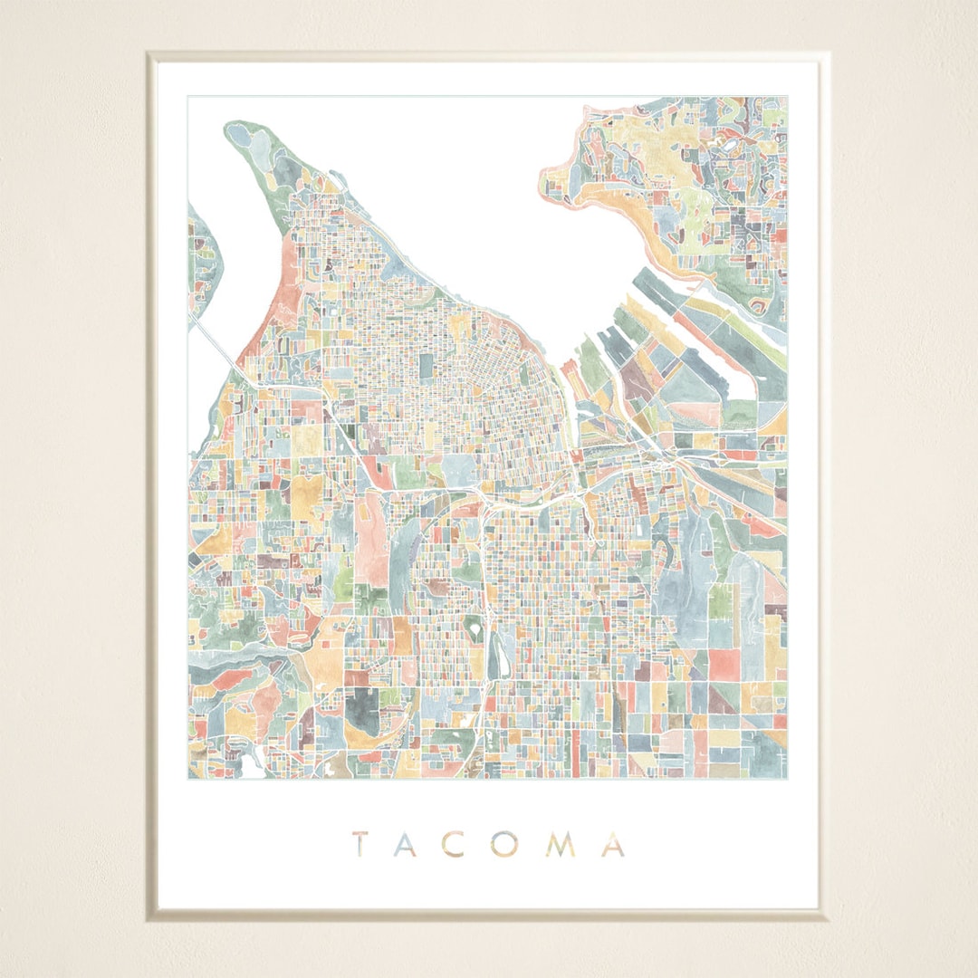 Colorfull TACOMA Map Watercolor Print WASHINGTON City Block Plan art ...