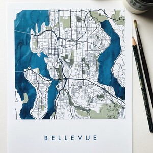 BELLEVUE Washington Map Watercolor Wash City Map (art Print) Wedding ...
