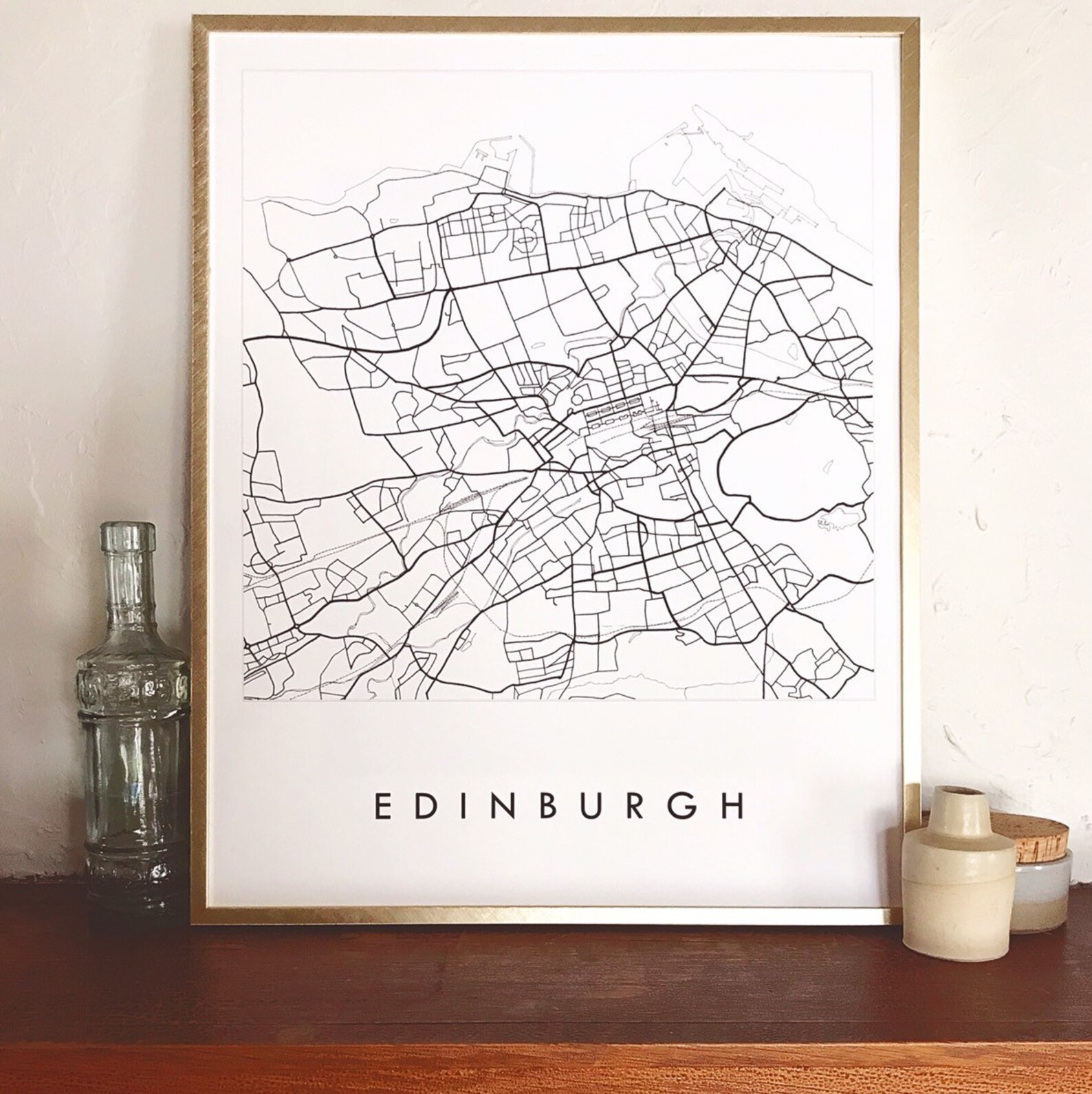 EDINBURGH Map Hand Drawn Street Map SCOTLAND City Map Drawing Black and ...