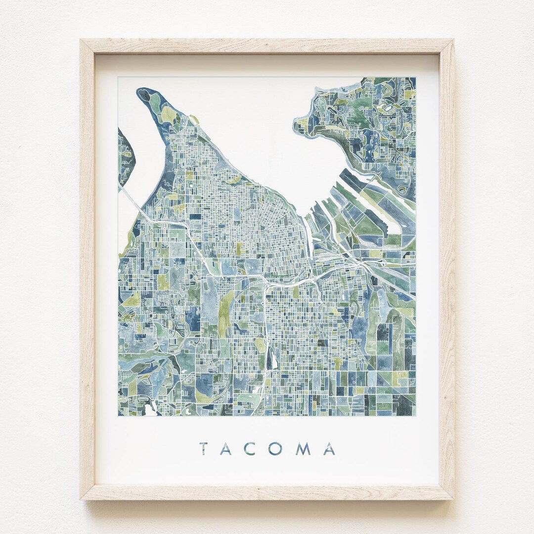 PNW TACOMA Map Watercolor Print WASHINGTON City Block Plan (art Print ...