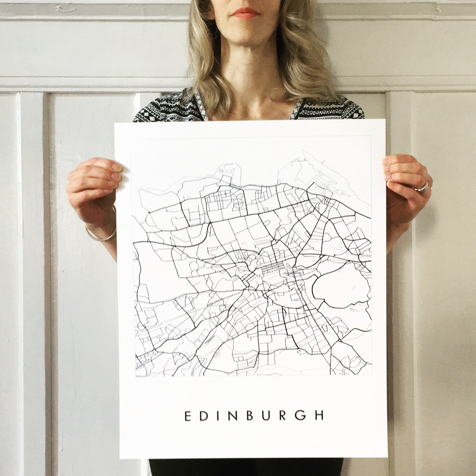 EDINBURGH Map Hand Drawn Street Map SCOTLAND City Map Drawing Black and ...