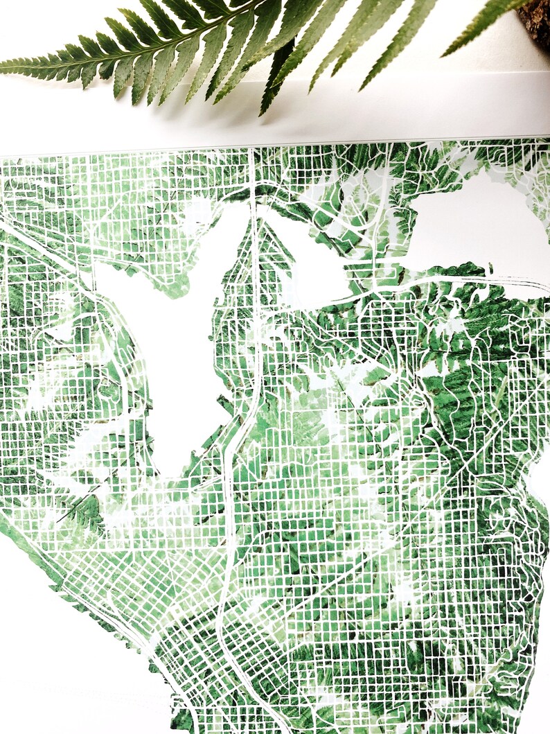 SEATTLE Map Ferns Botanical Map Painting WASHINGTON (art Print) Flora ...