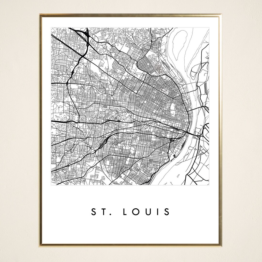 ST LOUIS Missouri Map Street Map Drawing Black and White art Print ...