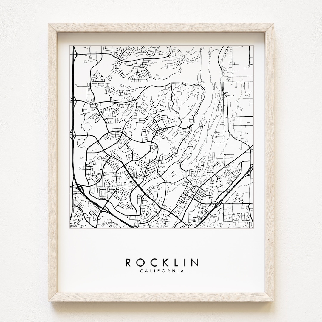 ROCKLIN California Map Hand Drawn Street Map City Map Drawing Black and ...
