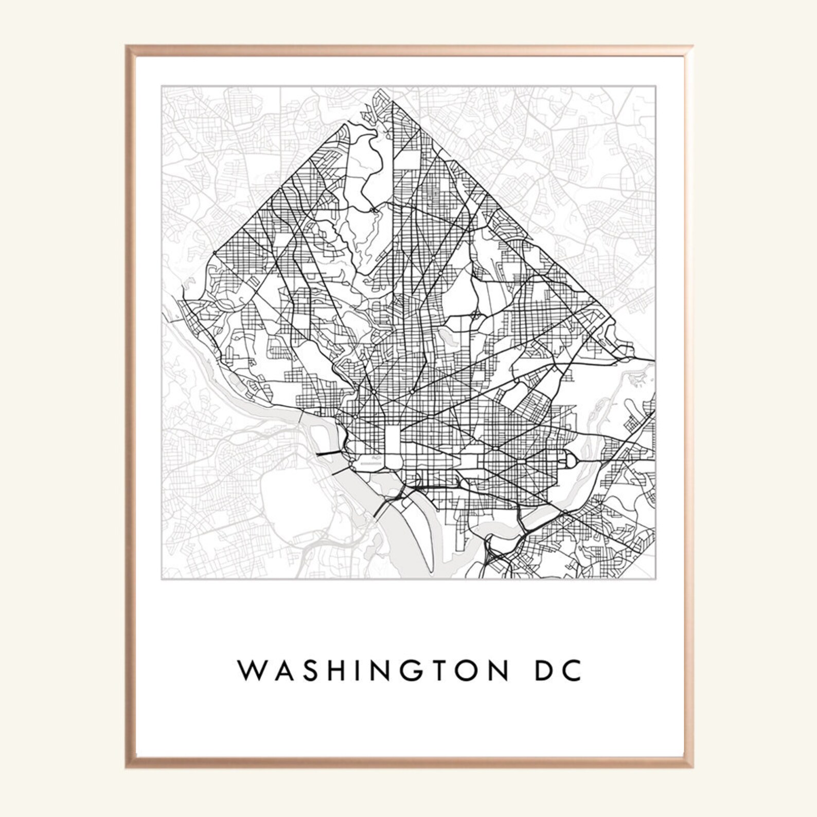 WASHINGTON DC Map Street Map District Capitol City Map Drawing | Etsy