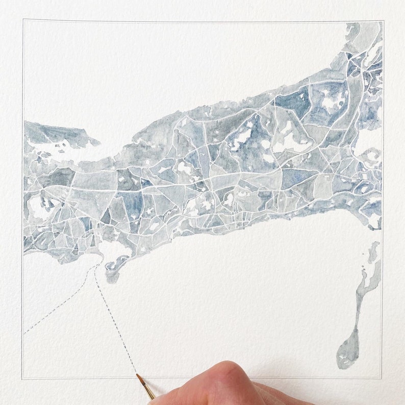 CAPE COD Hyannis Yarmouth Dennis Map Hand Painted Watercolor - Etsy