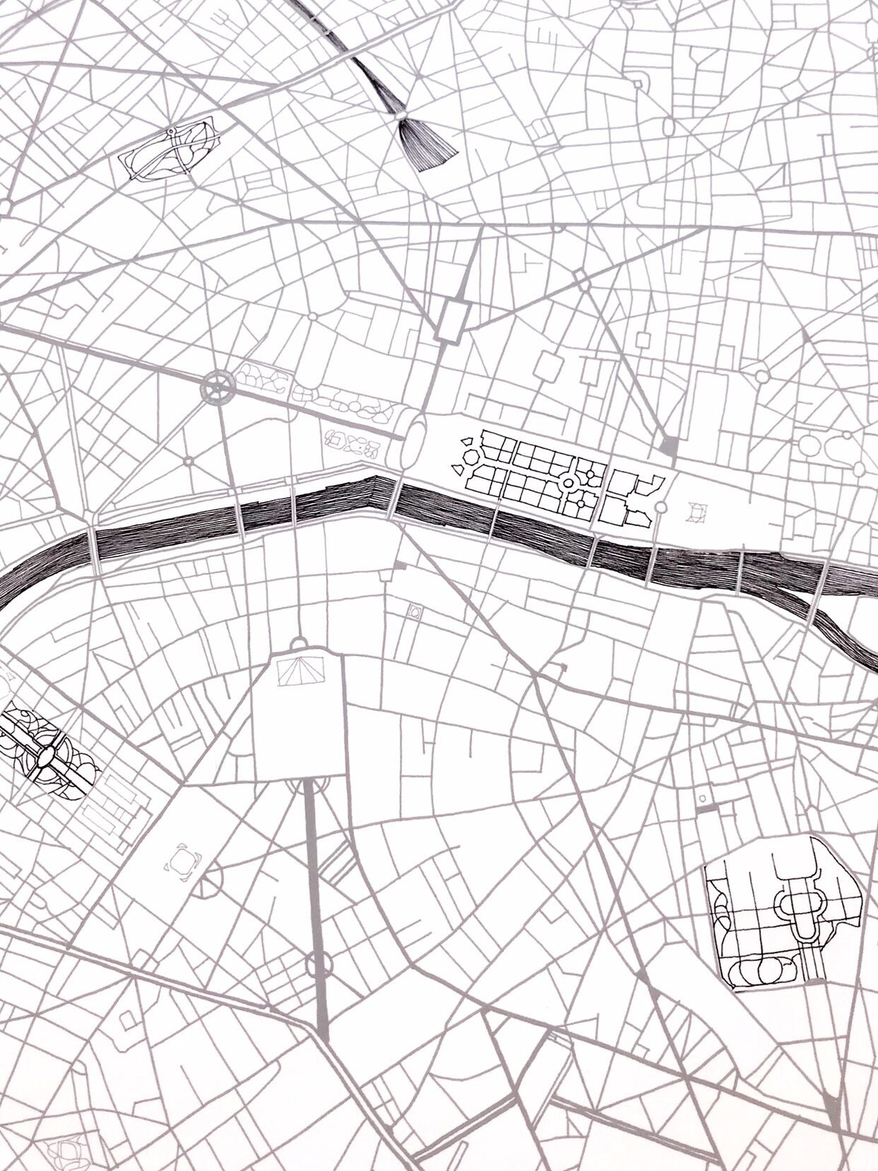 PARIS Map Street Map FRANCE City Map Drawing Black and White (art Print ...
