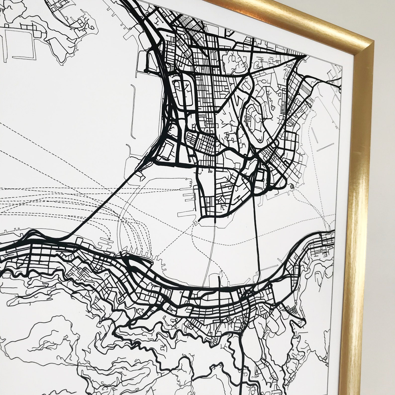 HONG KONG Map Hand Drawn Street Map China City Map Drawing Black and ...
