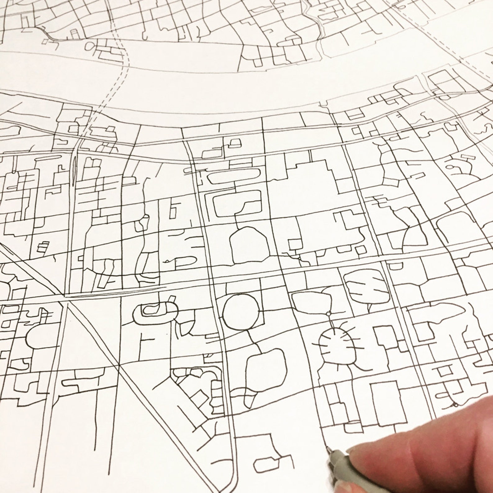 SHANGHAI Map Hand Drawn Street Map CHINA City Map Drawing Black and ...
