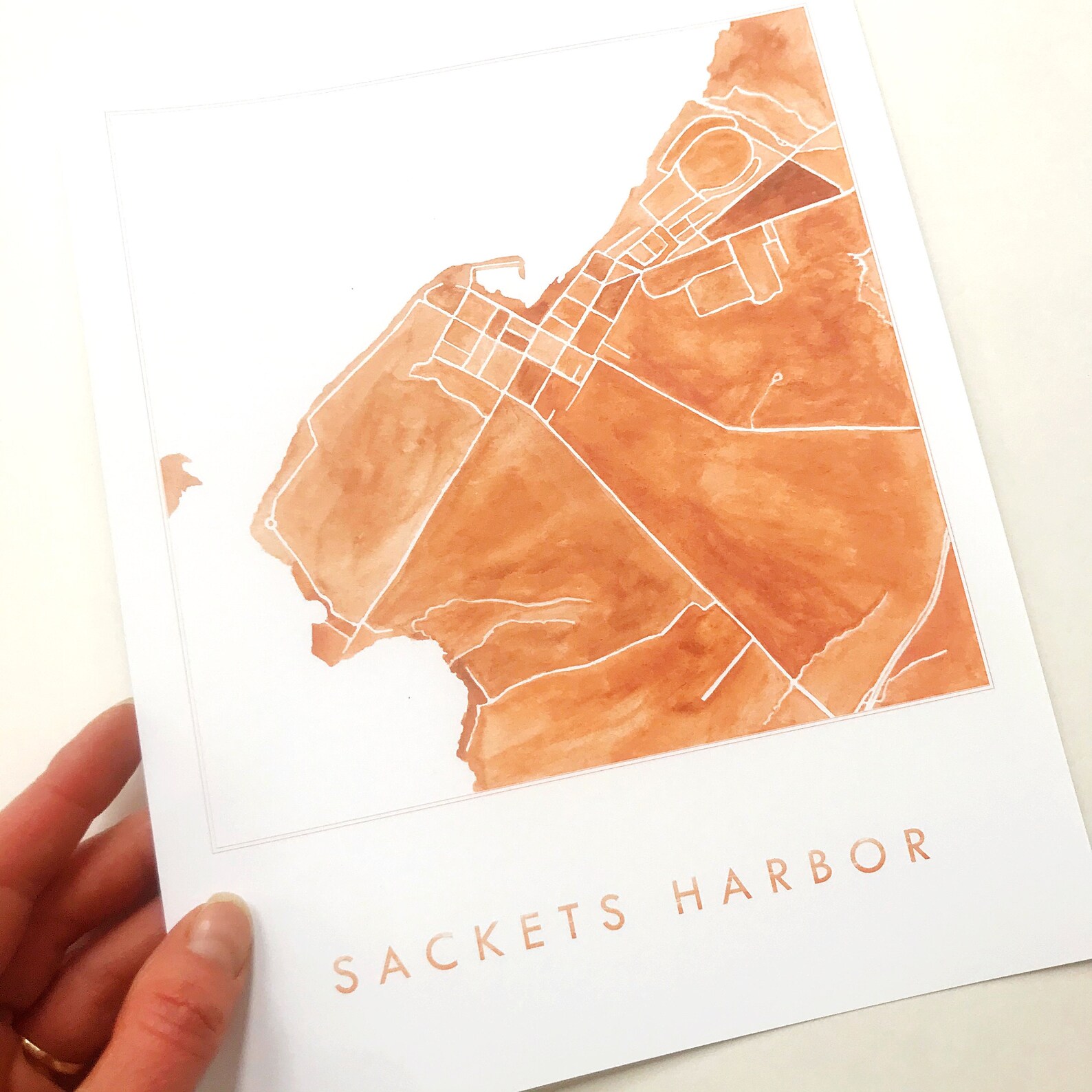 SACKETS HARBOR New York Hand Painted Map Watercolor Print City Block ...