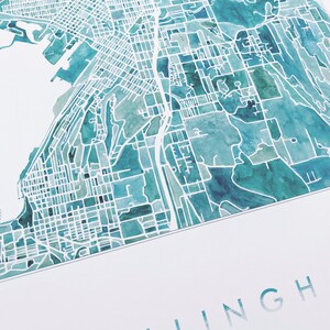 BELLINGHAM Map Watercolor Print WASHINGTON City Block Plan (art Print ...