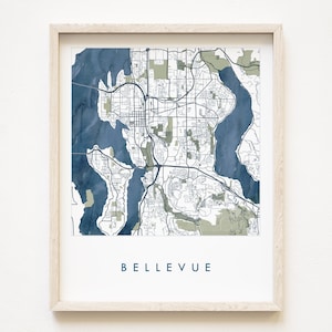 BELLEVUE Washington Map Watercolor Wash City Map (art Print) Wedding ...