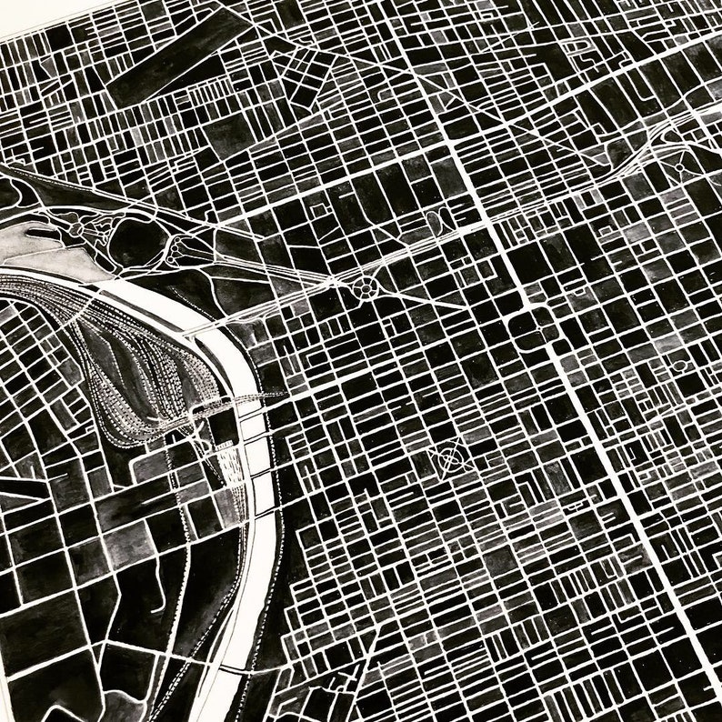 PHILADELPHIA Map Watercolor City Block Plan original - Etsy