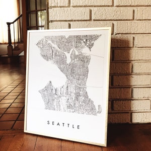 SEATTLE Map Street Map WASHINGTON City Map Drawing Black and White (art ...