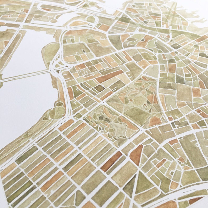 BOSTON Map Watercolor Print City Block Plan Art Print | Etsy