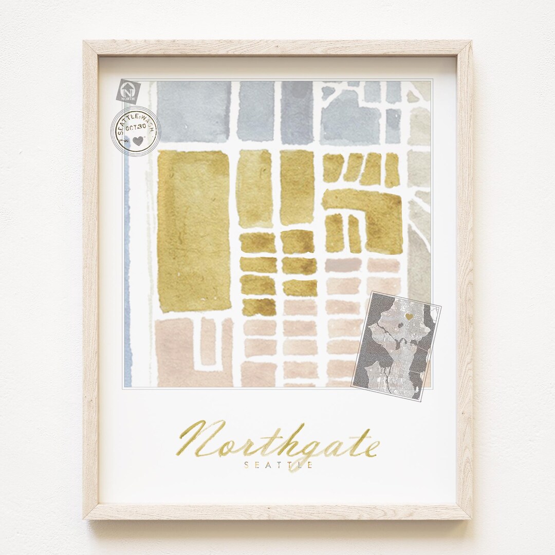 NORTHGATE Seattle Neighborhood Map Watercolor Print WASHINGTON City ...