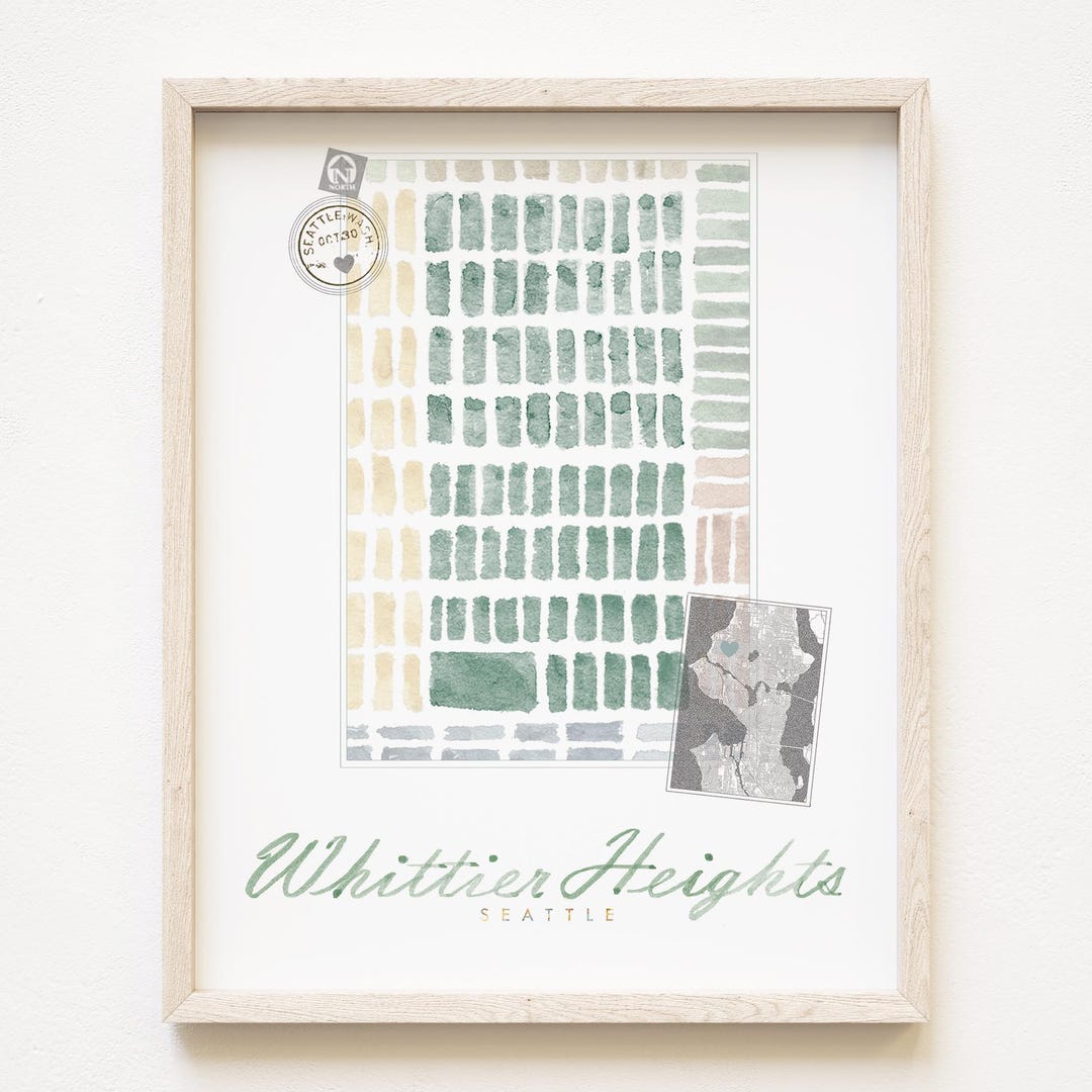 WHITTIER HEIGHTS Seattle Neighborhood Map Watercolor Print WASHINGTON ...