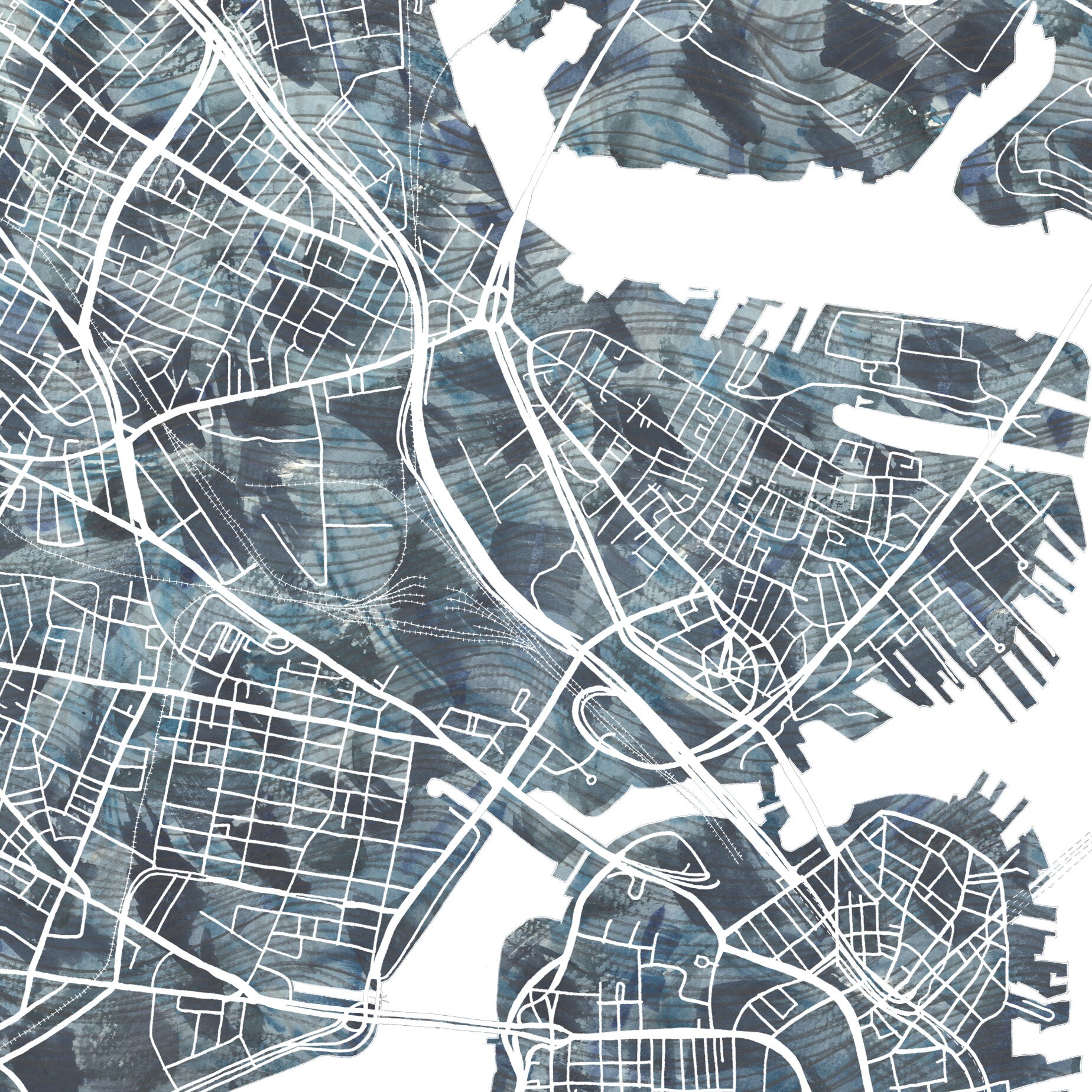 Greater BOSTON Map Urban Fabric Watercolor Texture Painting ...