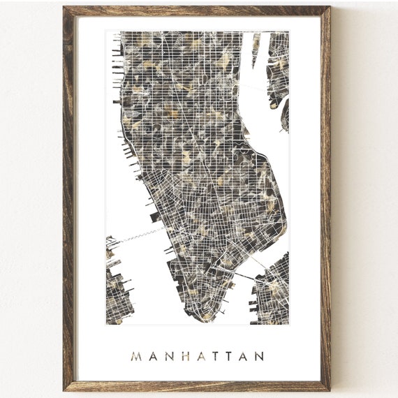 MANHATTAN Map Urban Fabric Watercolor Texture Painting New | Etsy