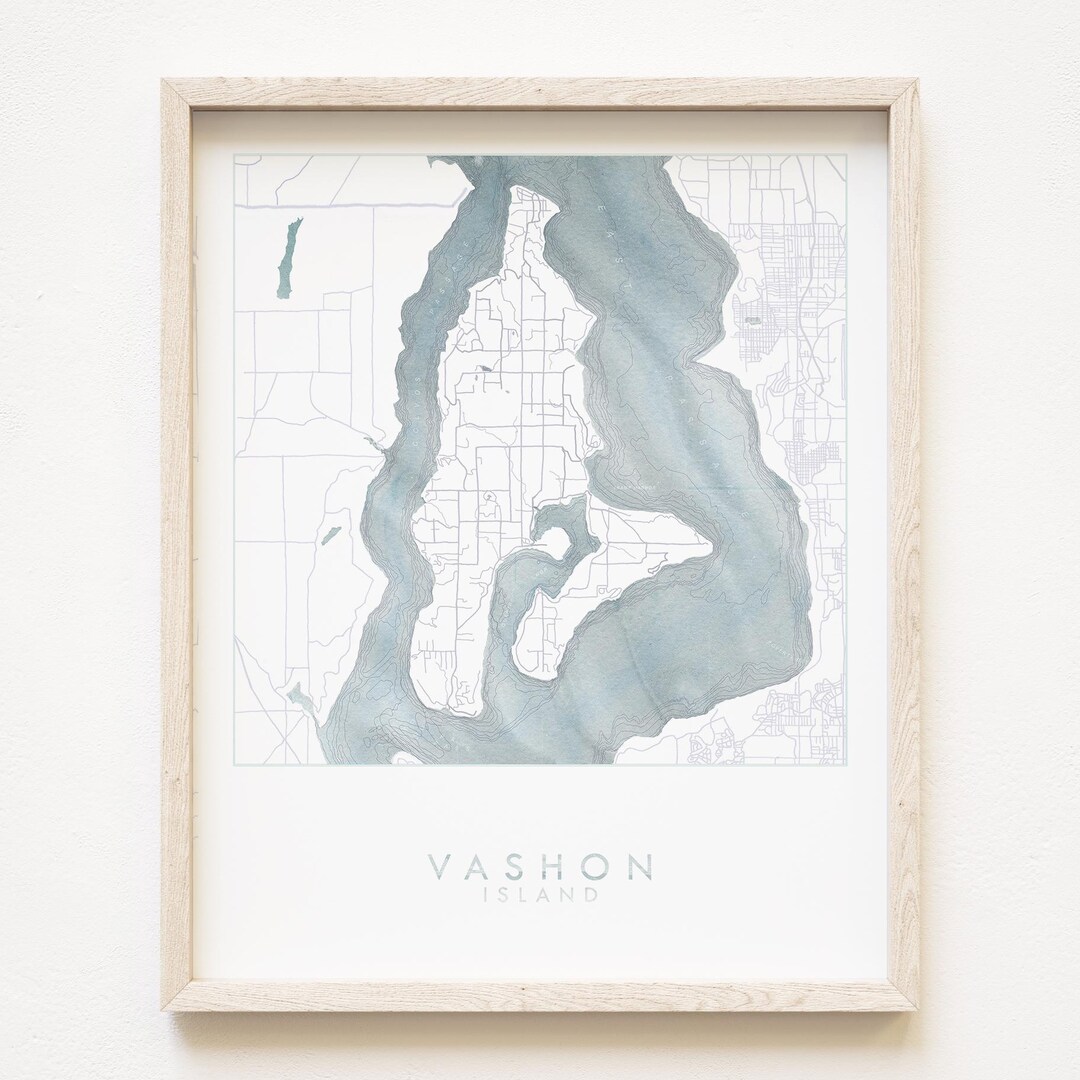 VASHON Maury ISLAND Watercolor Map Hand Drawn Map WASHINGTON ...