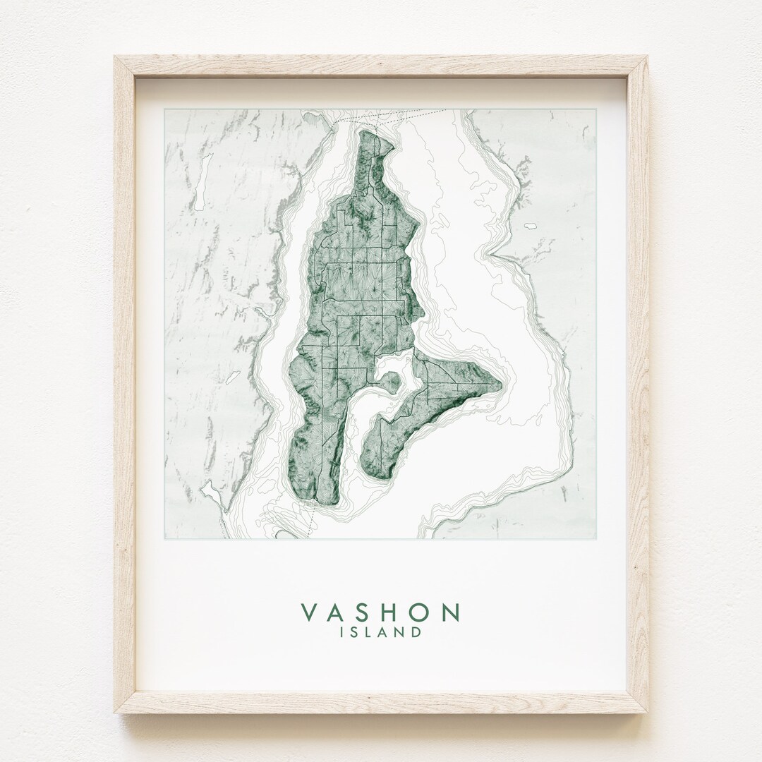 VASHON Map Hand Drawn Topographic Map WASHINGTON Bathymetric Map ...