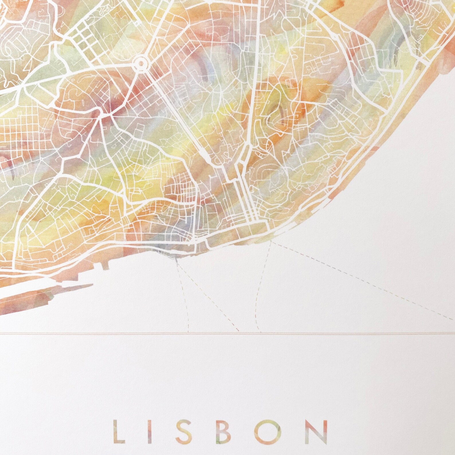 LISBON Pride Rainbow Map Watercolor Wash Map Print City Block Plan (art ...