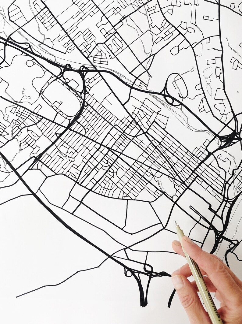 ALBANY Street Map NEW YORK City Map Drawing Black and White - Etsy