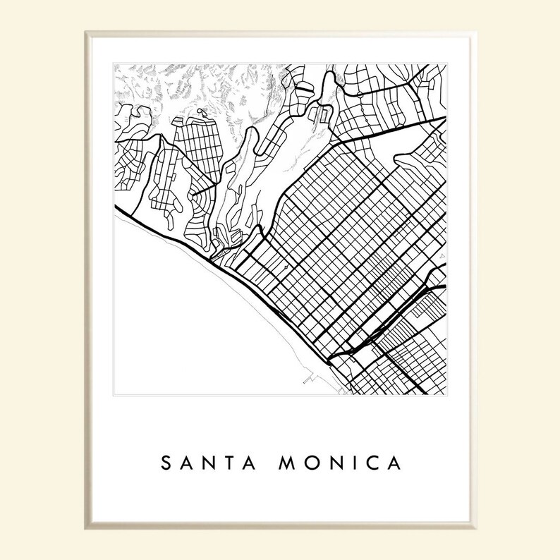 SANTA MONICA Map Street Map California City Map Drawing Black | Etsy