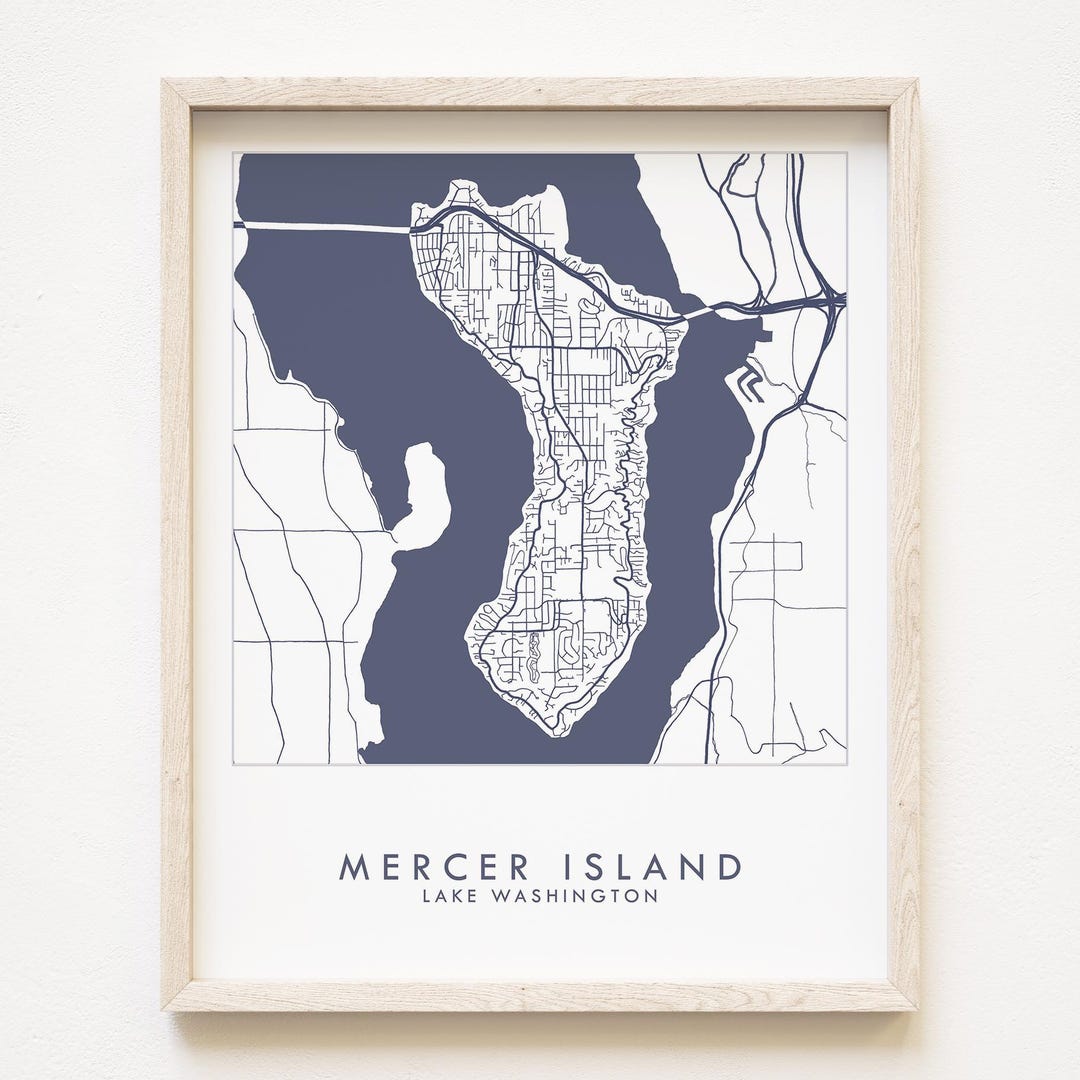 MERCER ISLAND Lake Washington Map Hand Drawn Street Map Blueprint Style ...