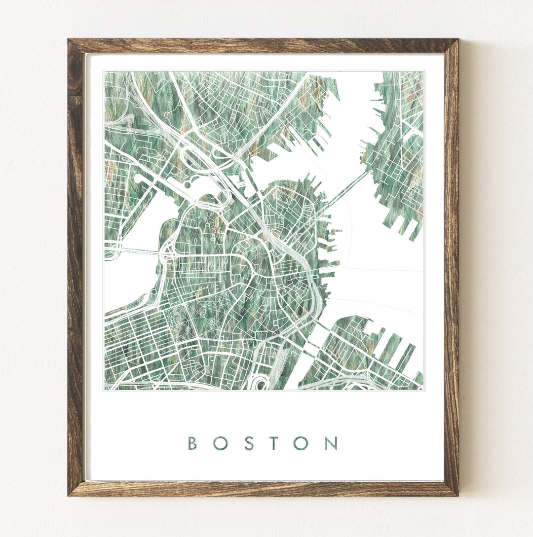 Greater BOSTON Map Urban Fabric Watercolor Texture Painting - Etsy