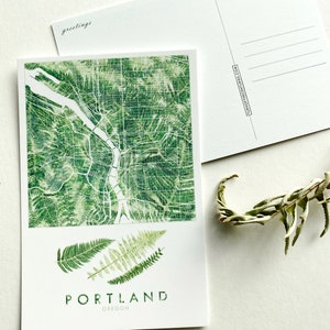 PORTLAND Ferns Hand-painted Botanical Watercolor Map Standard POSTCARD ...
