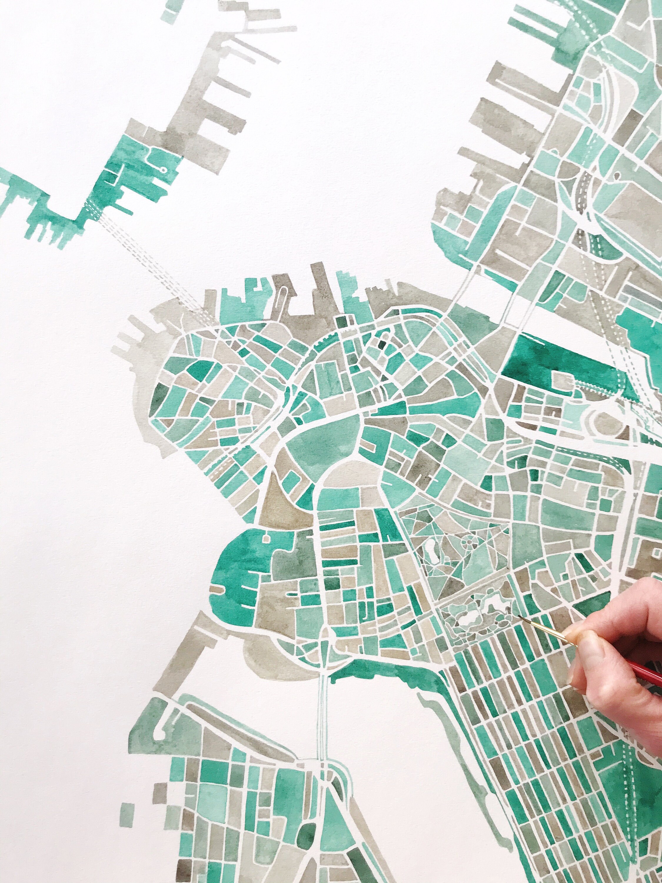 Greater BOSTON Map Watercolor Print City Block Plan art | Etsy