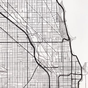 CHICAGO Map Hand Drawn Street Map ILLINOIS City Map Drawing Black and ...