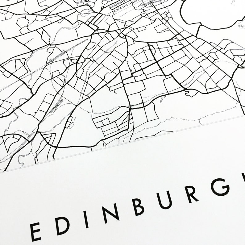 EDINBURGH Map Hand Drawn Street Map SCOTLAND City Map Drawing Black and ...
