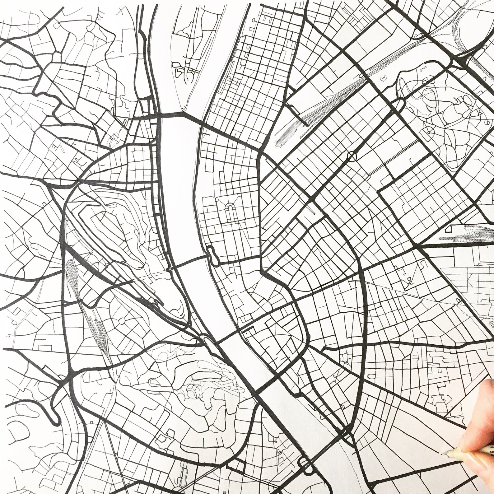 BUDAPEST Map Hand Drawn Street Map HUNGARY City Map Drawing | Etsy