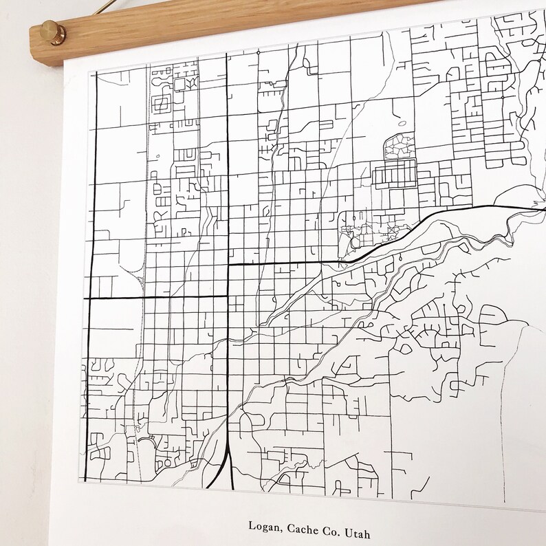 LOGAN UTAH Map Street Map City Map Drawing Black and White | Etsy