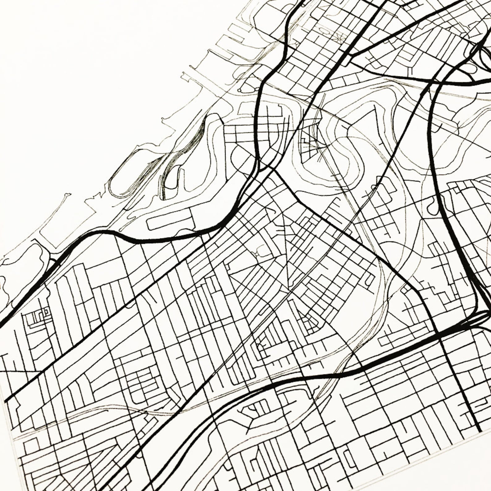 CLEVELAND Map Street Map OHIO City Map Drawing Black and White - Etsy