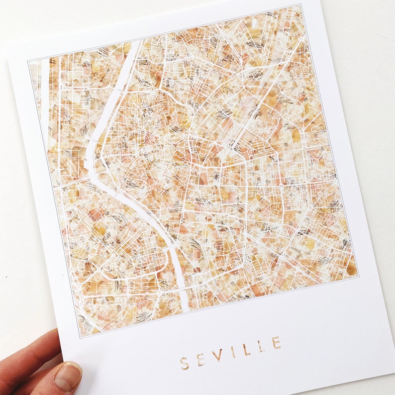 SEVILLE Map Urban Fabric Watercolor Texture Painting Spain City Plan ...