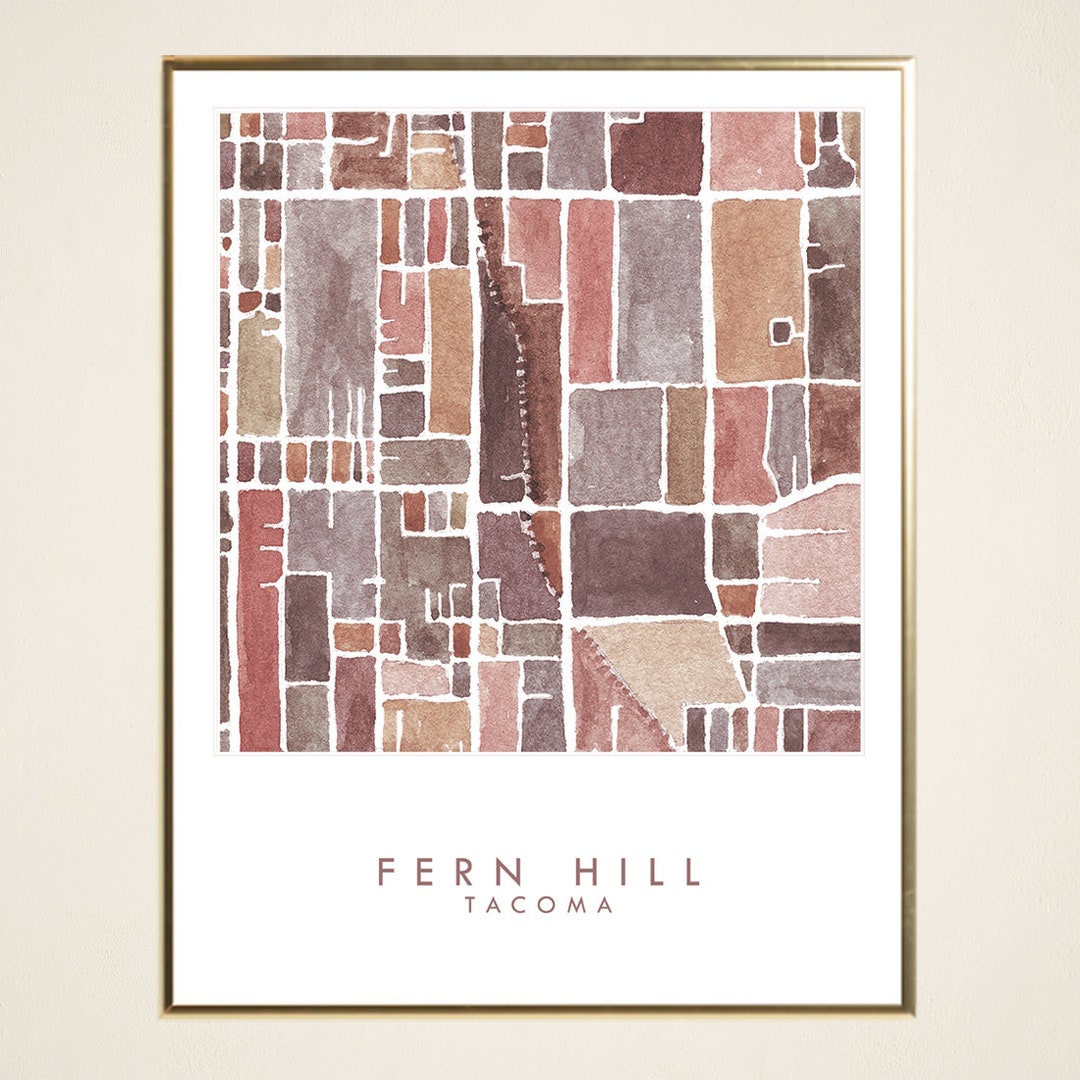 Fern Hill TACOMA Neighborhood Map Purple Watercolor Print - Etsy