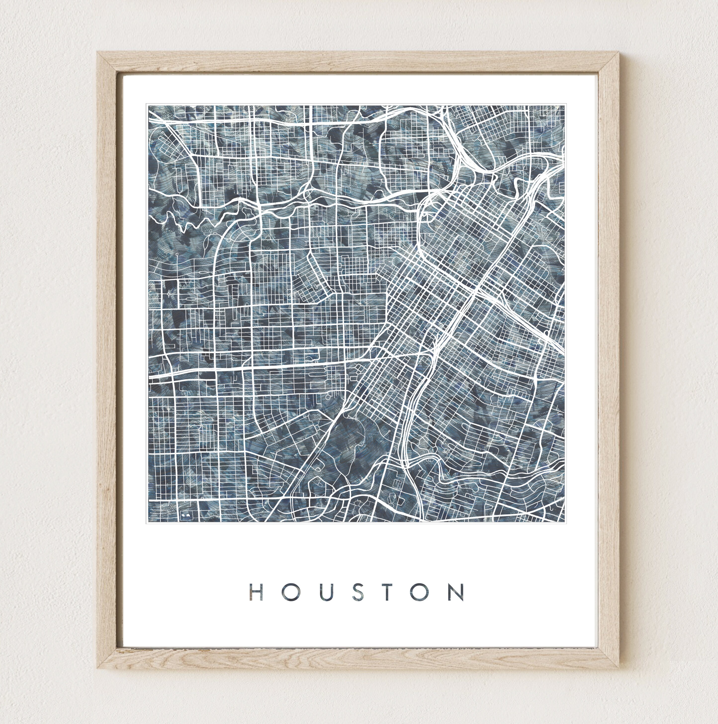 HOUSTON Map Urban Fabric Watercolor Texture Painting Texas City Plan ...