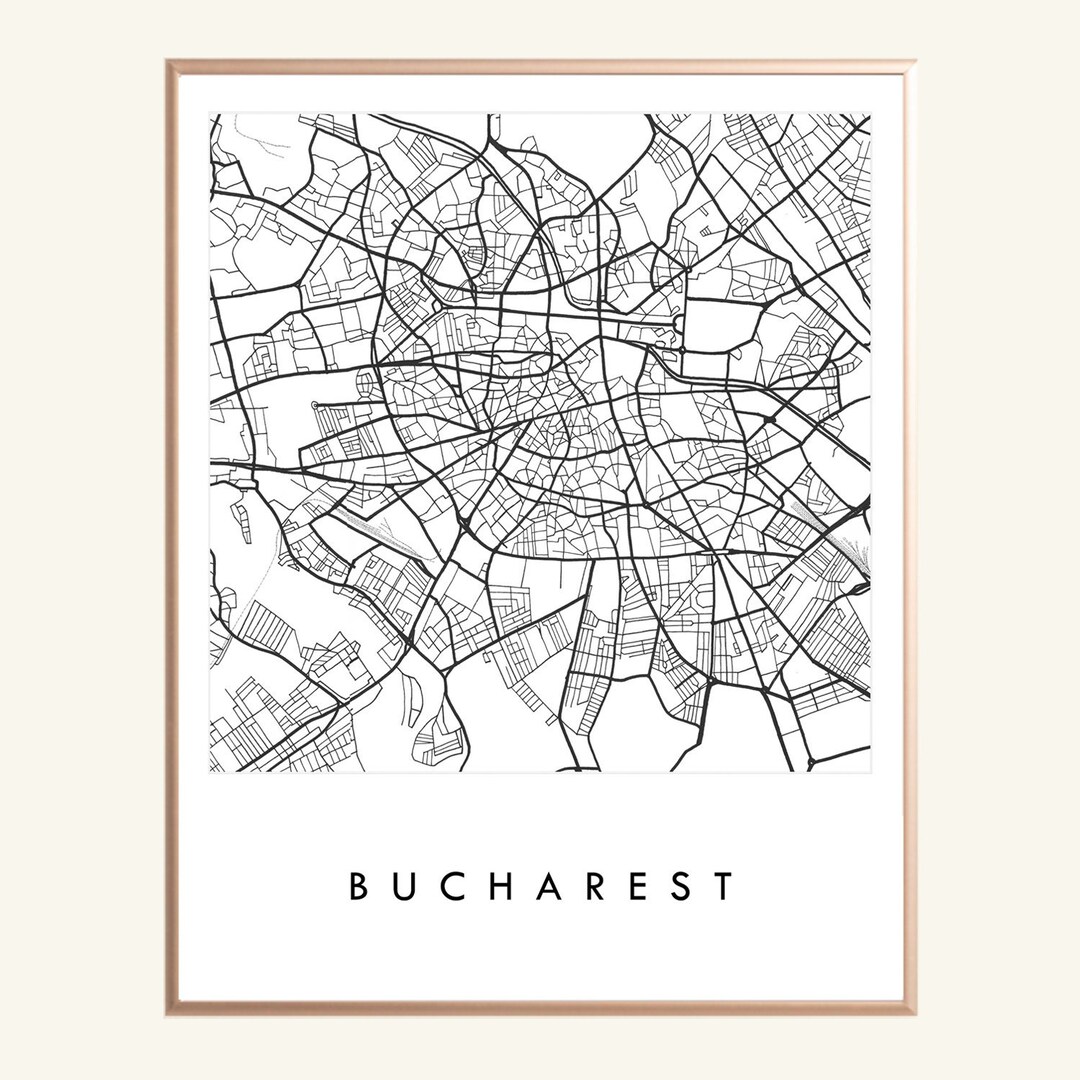 BUCHAREST Map Hand Drawn Street Map ROMANIA City Map Drawing Black and ...