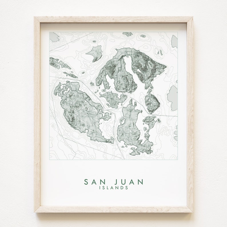 SAN JUAN Islands Map Hand Drawn Topographic Map WASHINGTON Bathymetric ...