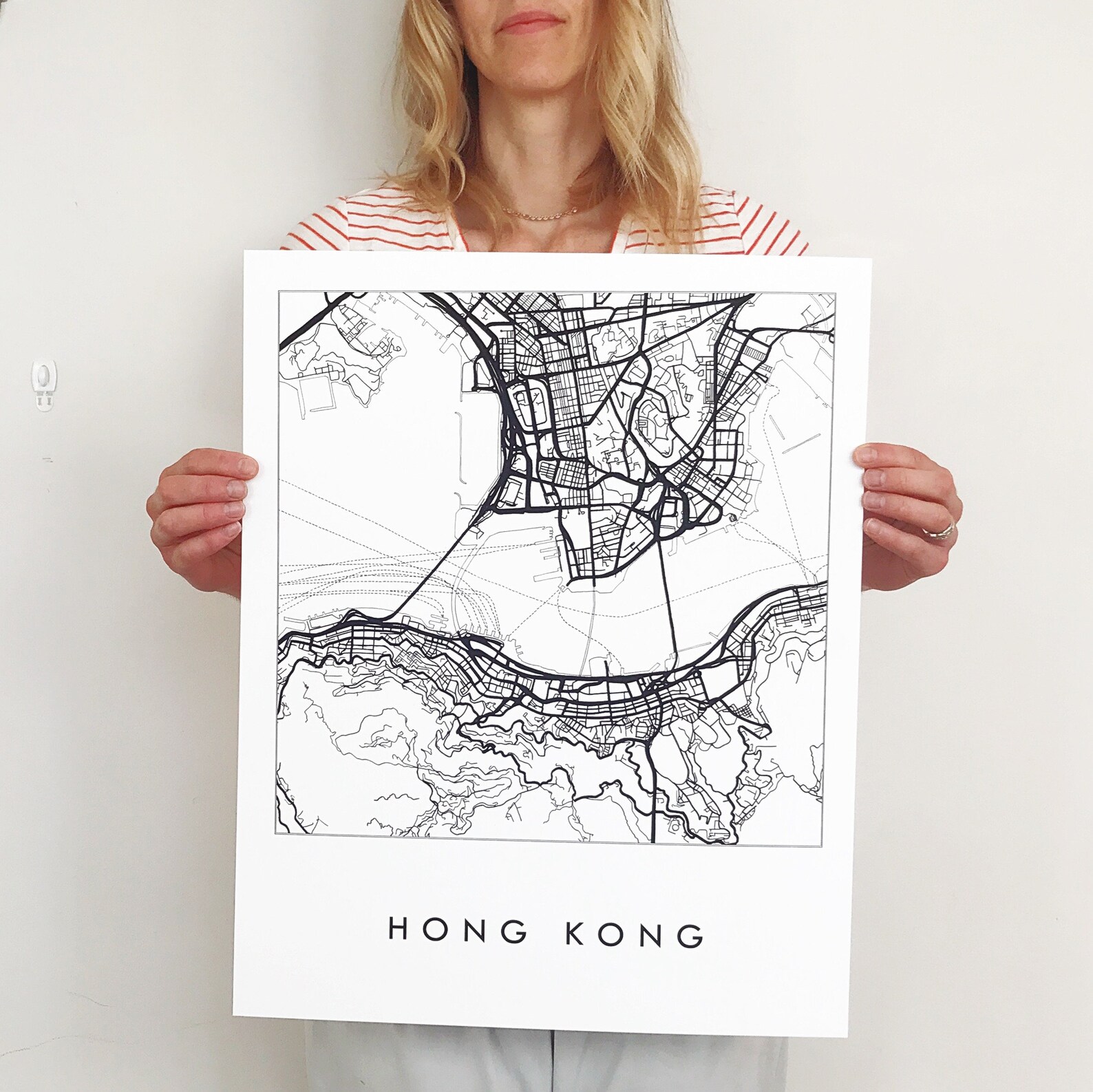 HONG KONG Map Hand Drawn Street Map China City Map Drawing Black and ...